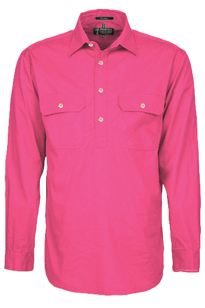 Pilbara (Mens) RM200CF - Closed Front Long Sleeve Shirt (Hot-Pink ...