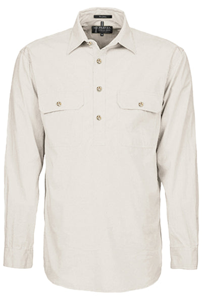 Pilbara (Mens) RM200CF - Closed Front Long Sleeve Shirt (Stone ...