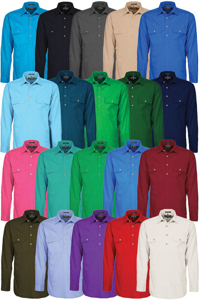Pilbara (Mens) RM200CF - Closed Front Long Sleeve Shirt (Red) – Golders ...