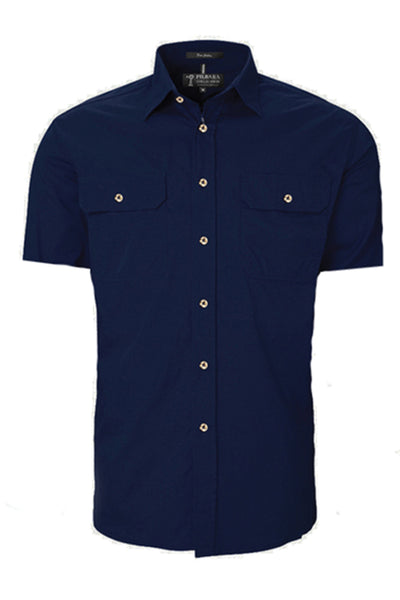 Pilbara (Mens) RM500BTS - Open Front Short Sleeve Shirt (French-Navy ...