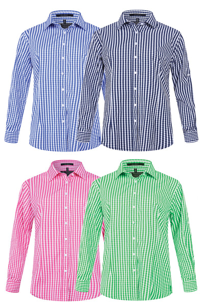 Pilbara (Womens) RMPC003 - Open Front Long Sleeve Check Shirt (Blue-Wh ...